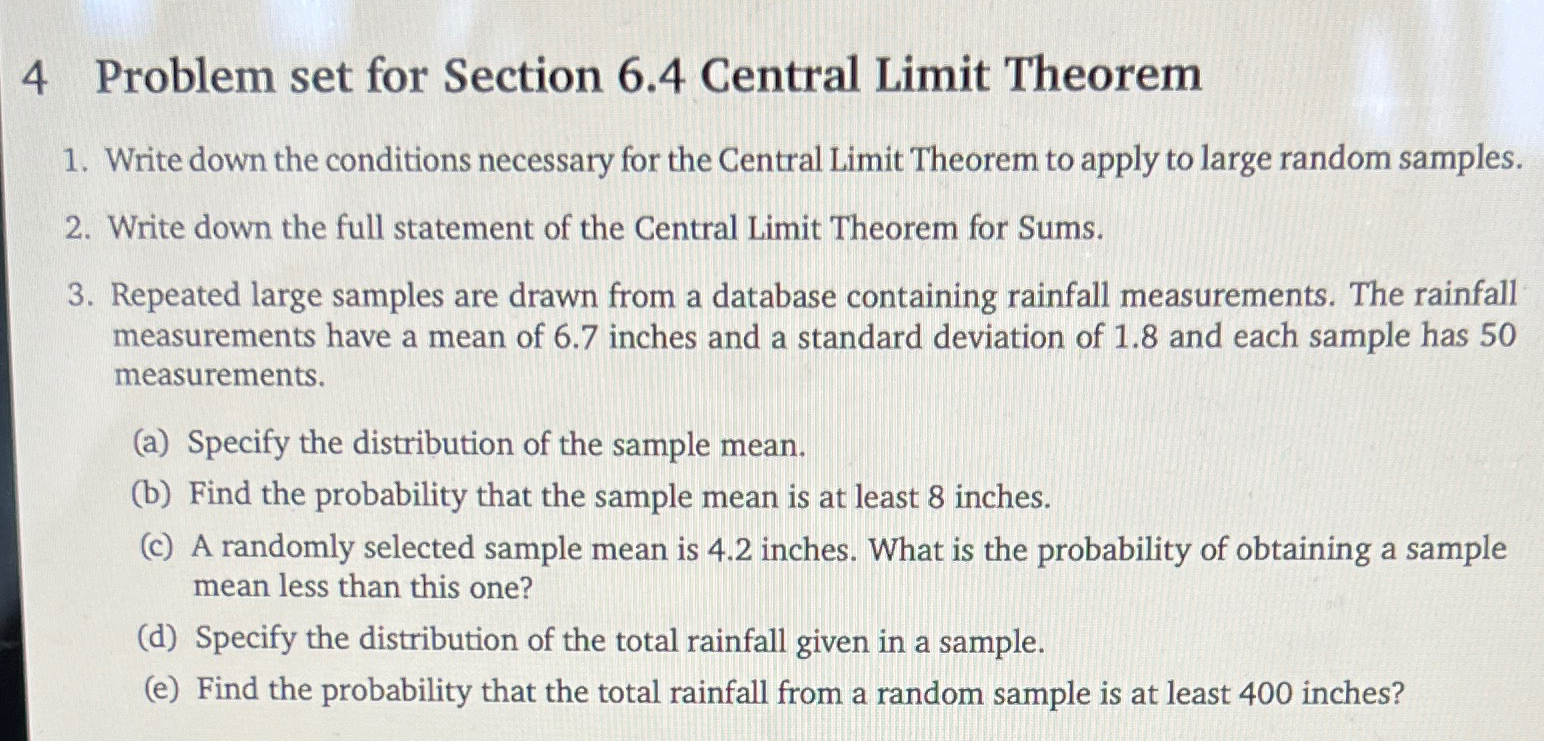 Solved 4 ﻿Problem set for Section 6.4 ﻿Central Limit | Chegg.com