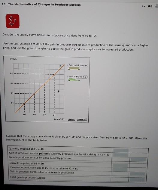 Solved 13. The Mathematics of Changes in Producer Surplus Aa | Chegg.com
