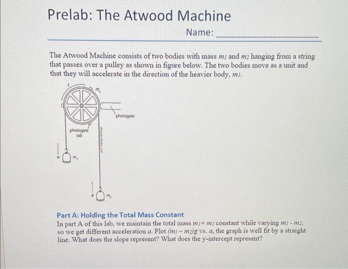 Solved Prelab: The Atwood Machine Name: The Atwood Machine | Chegg.com