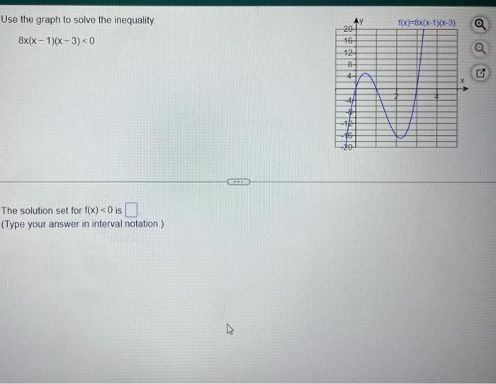 Solved Use the graph to solve the inequality 8x(x−1)(x−3)