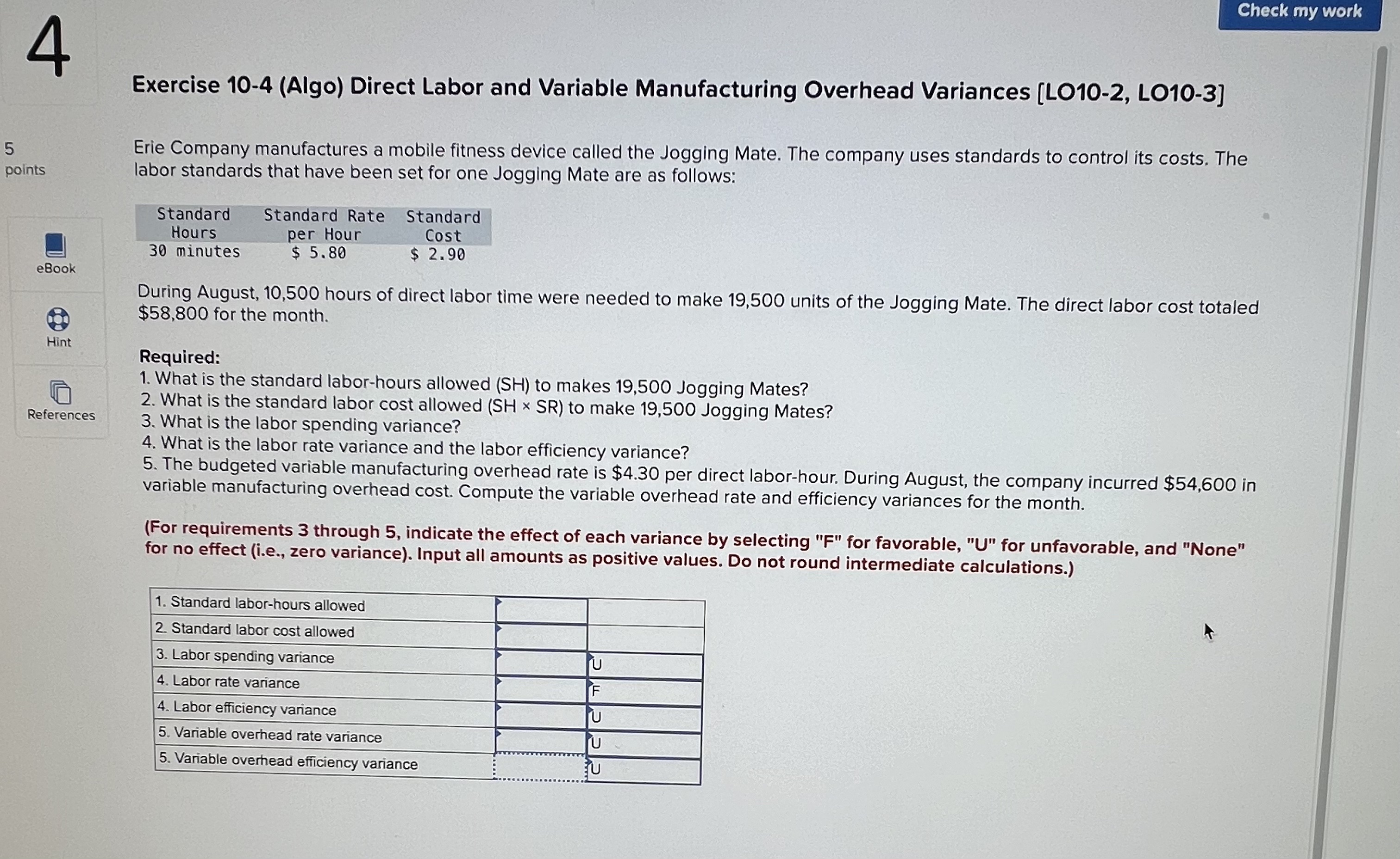 Solved Exercise 10-4 (Algo) ﻿Direct Labor and Variable | Chegg.com