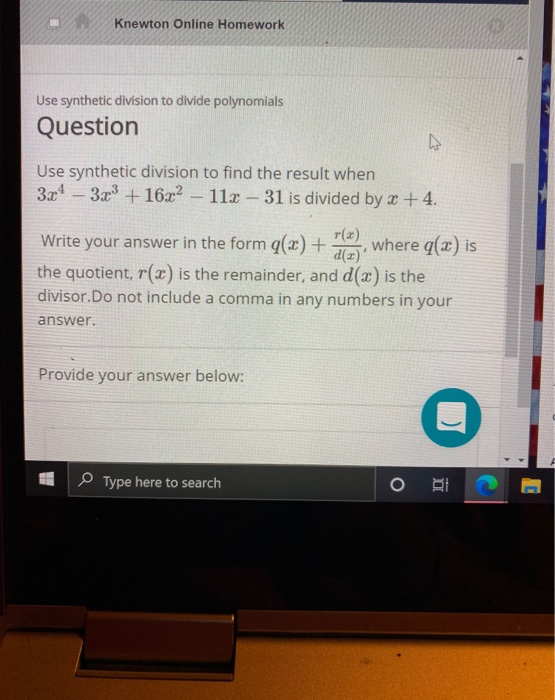 Solved Knewton Online Homework Use synthetic division to | Chegg.com