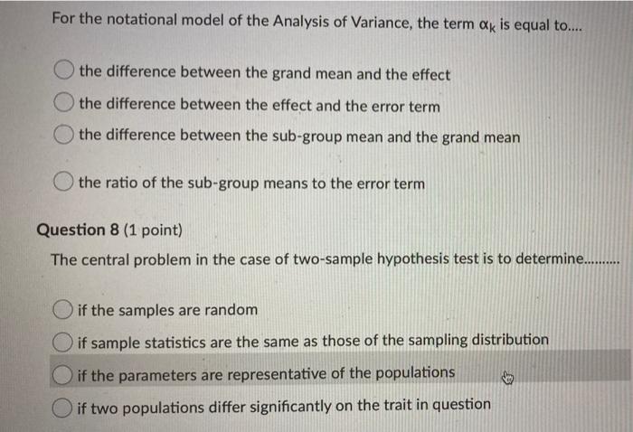Solved For the notational model of the Analysis of Variance, | Chegg.com