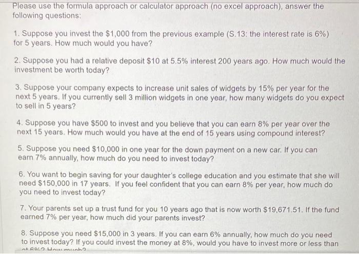 Solved Please use the formula approach or calculator | Chegg.com