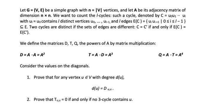 Solved Let G=(V,E) be a simple graph with n=∣V∣ vertices, | Chegg.com