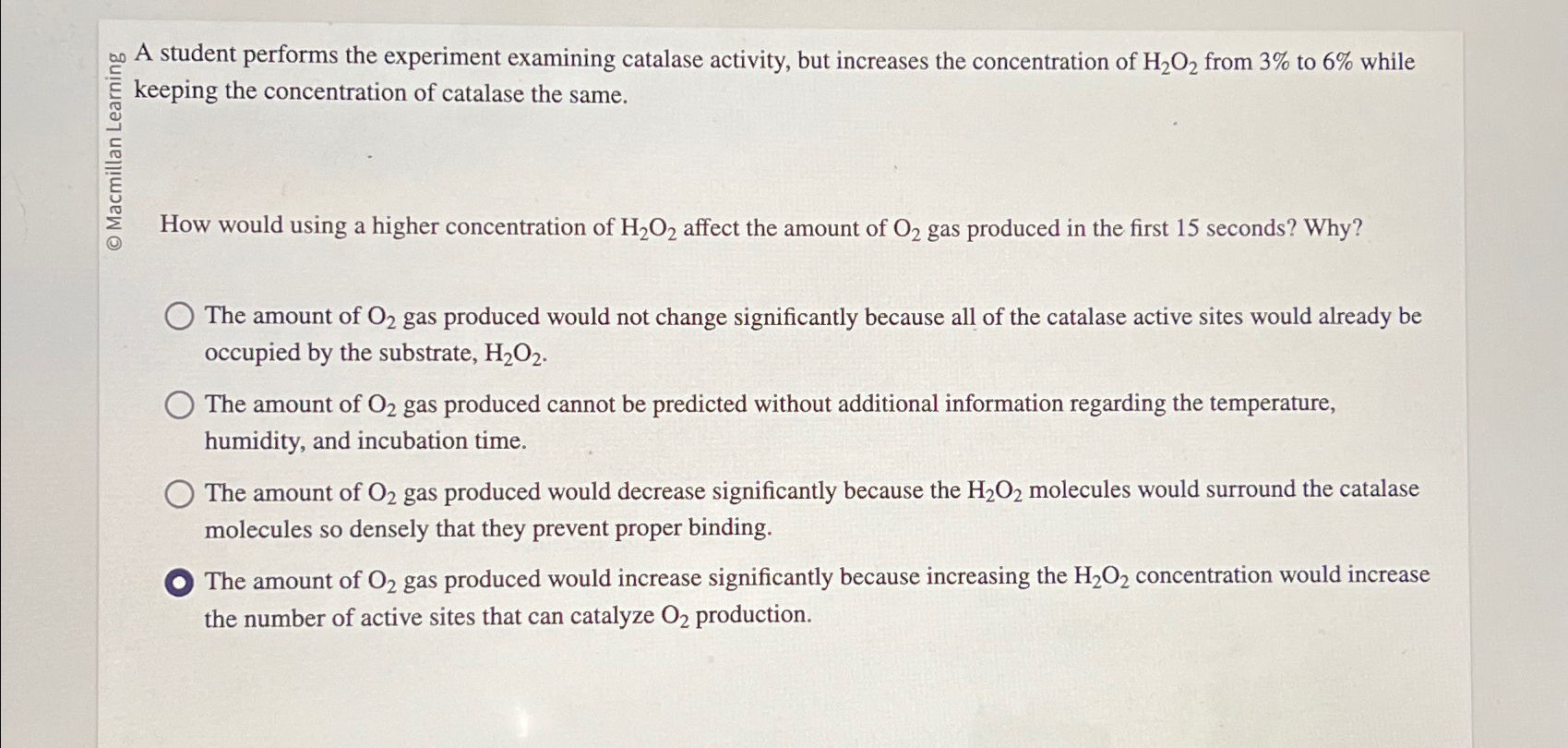 Solved A student performs the experiment examining catalase | Chegg.com