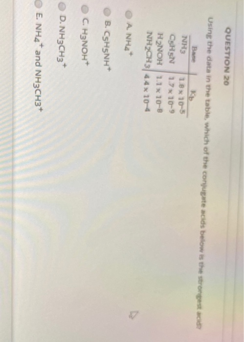 Solved QUESTION 20 Using the data in the table, which of the | Chegg.com