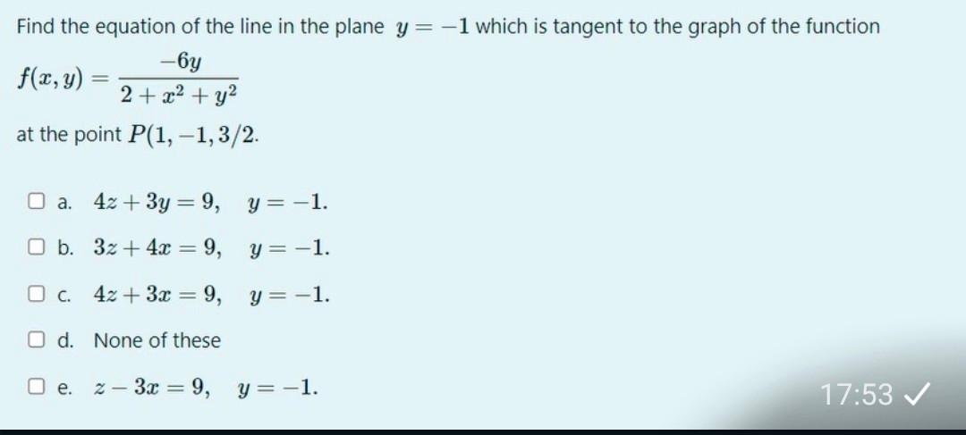 Solved Find the equation of the line in the plane y=−1 which | Chegg.com