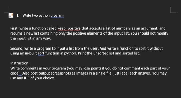 Solved 1. Write two python program First, write a function | Chegg.com Solved 1. Write two python program First, write a function | Chegg.com