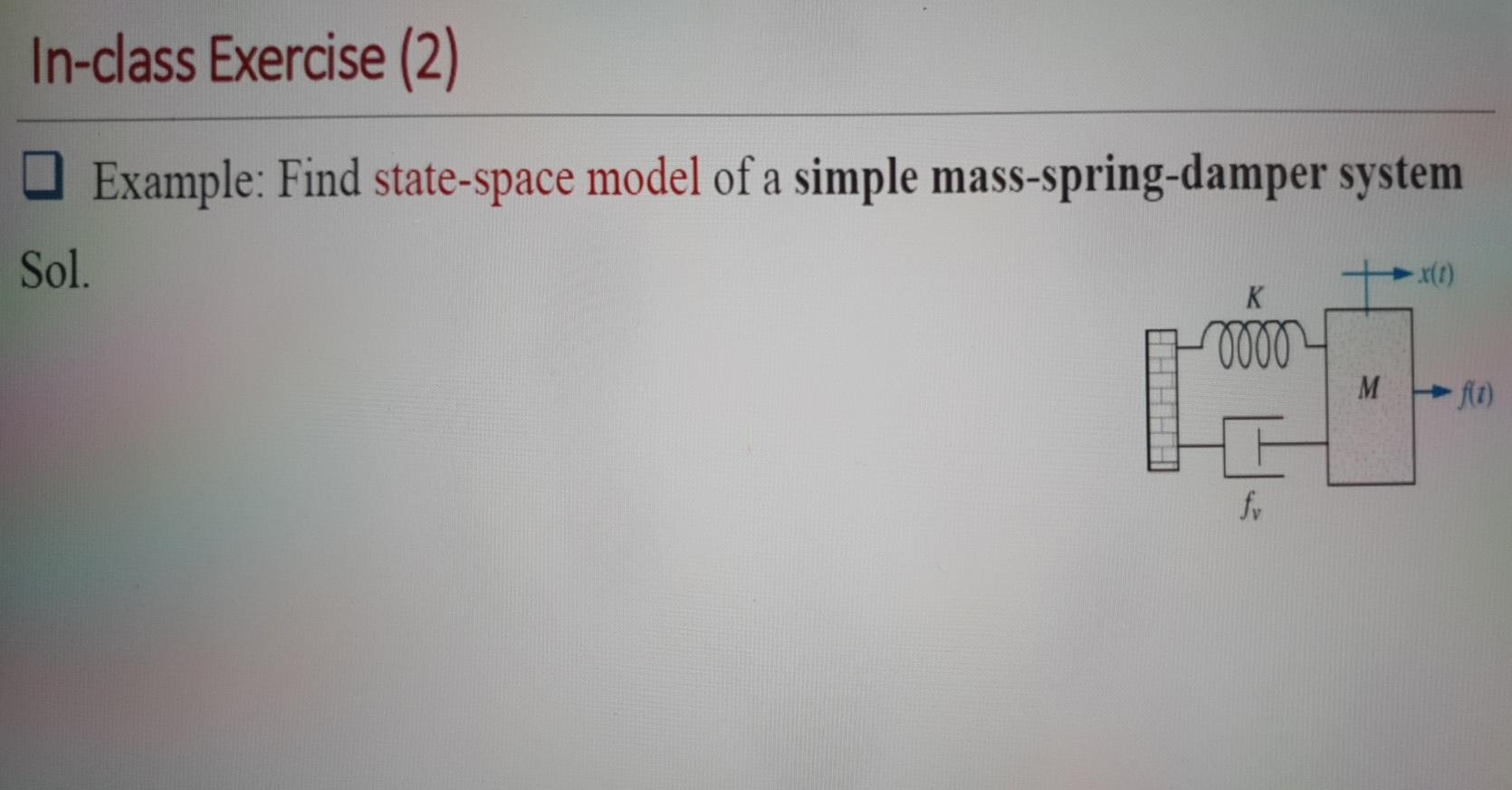 Solved In-class Exercise (2) Example: Find state-space model | Chegg.com