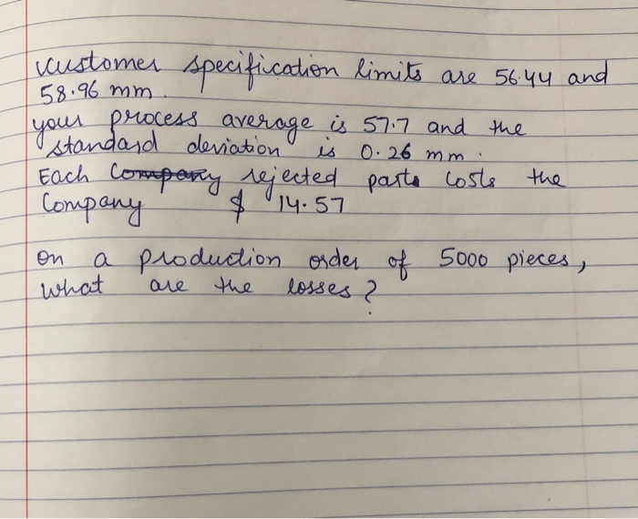 Solved standard deviation customer specification limits are | Chegg.com