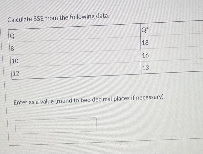 Solved Calculate SSE from the following data. Enter as a | Chegg.com