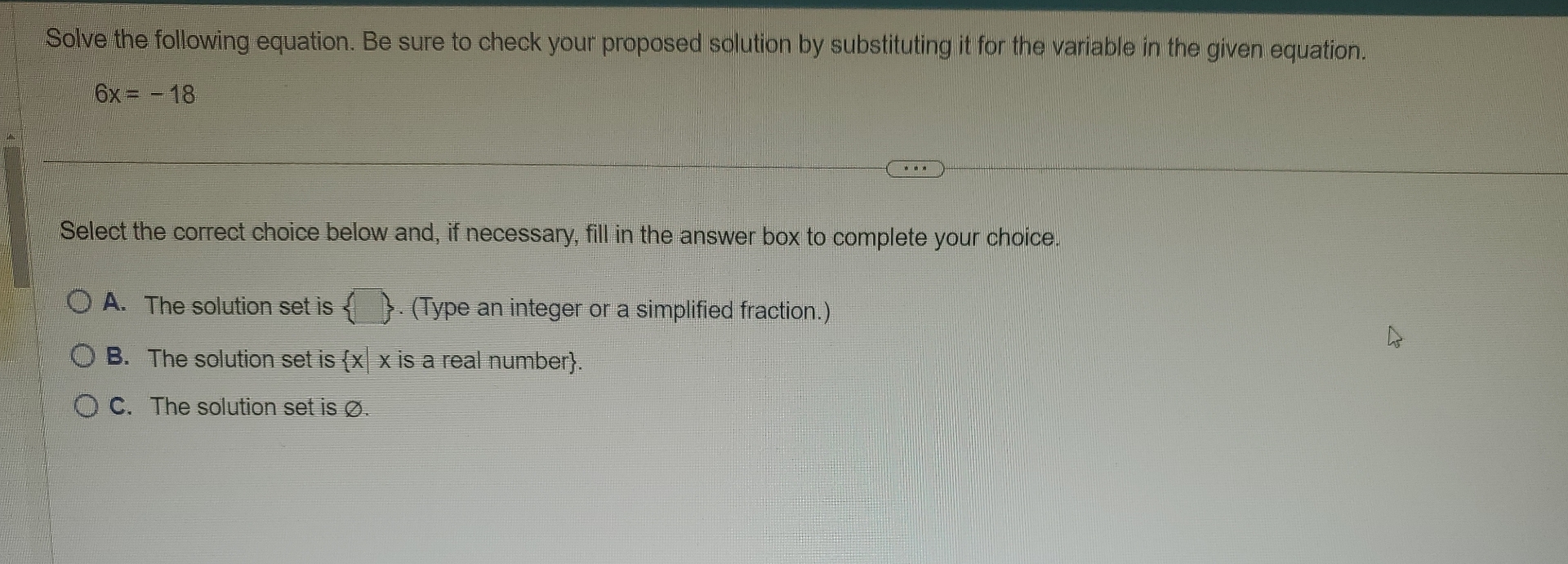 Solved Solve the following equation. Be sure to check your | Chegg.com