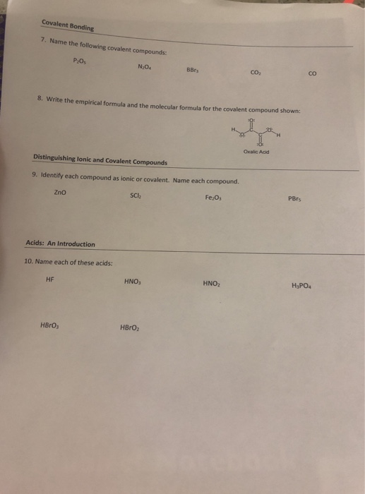 Solved Covalent Bonding 7. Name the following covalent | Chegg.com