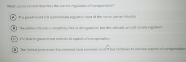 Solved Which sentence best describes the current regulation | Chegg.com