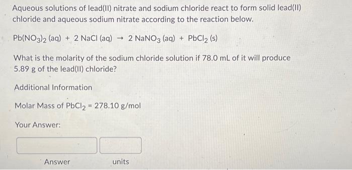 Solved Aqueous solutions of lead(II) nitrate and sodium | Chegg.com