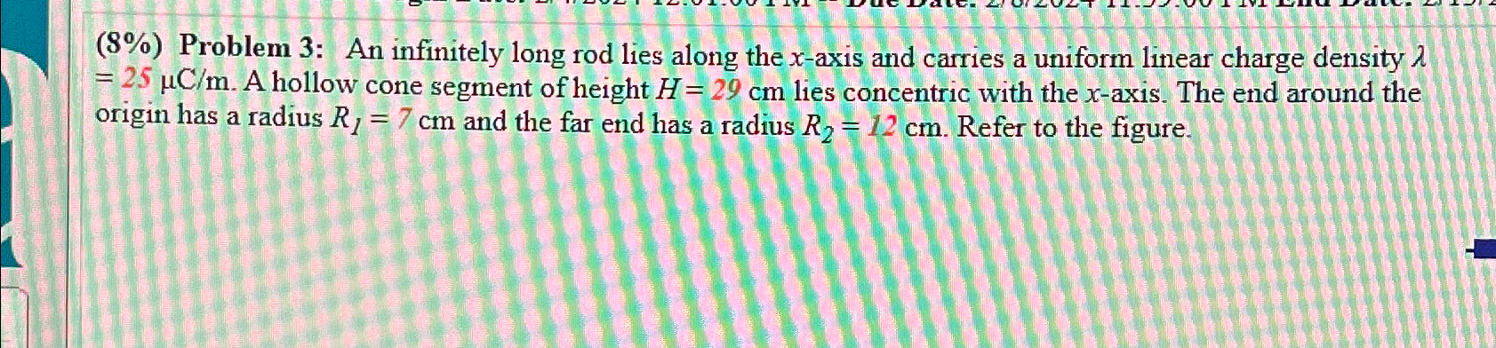 Solved ( 8% ) Problem 3: An infinitely long rod lies along | Chegg.com