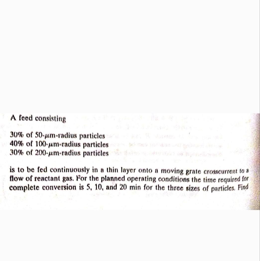 Solved A feed consisting 30% of 50-cm-radius particles 40% | Chegg.com