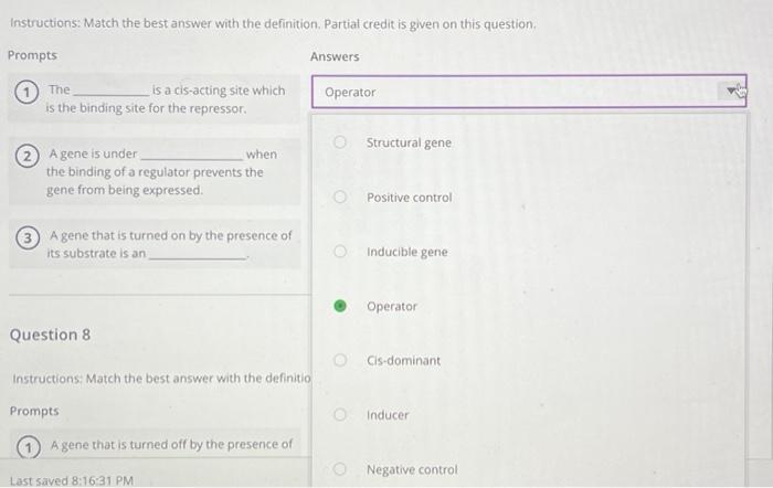 Solved Instructions: Match the best answer with the | Chegg.com