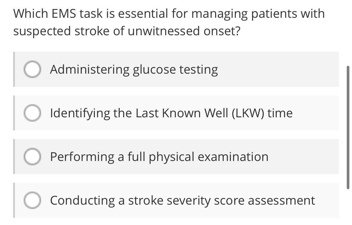 Solved Which EMS task is essential for managing patients | Chegg.com