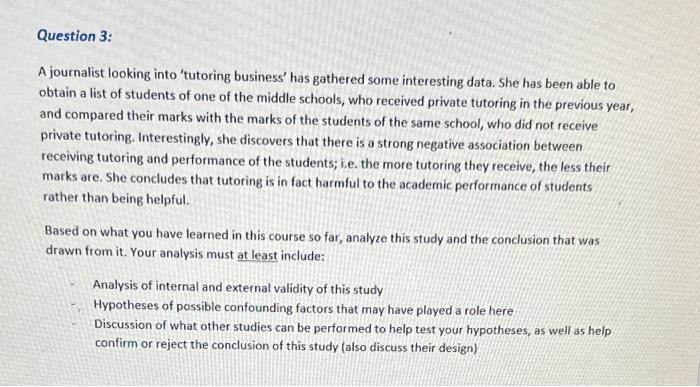 Solved A journalist looking into 'tutoring business' has | Chegg.com