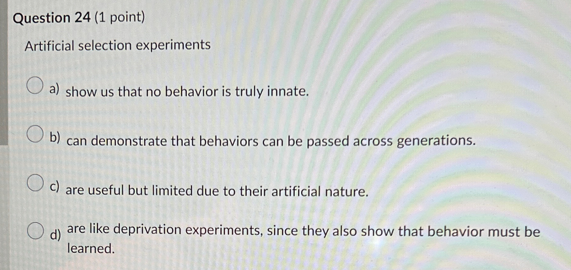 Solved Question 24 (1 ﻿point)Artificial selection | Chegg.com