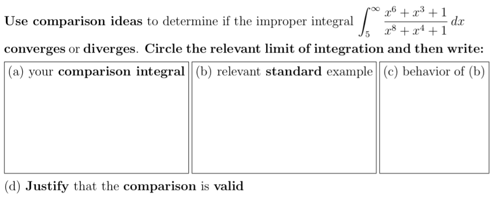 Solved Use comparison ideas to determine if the improper | Chegg.com