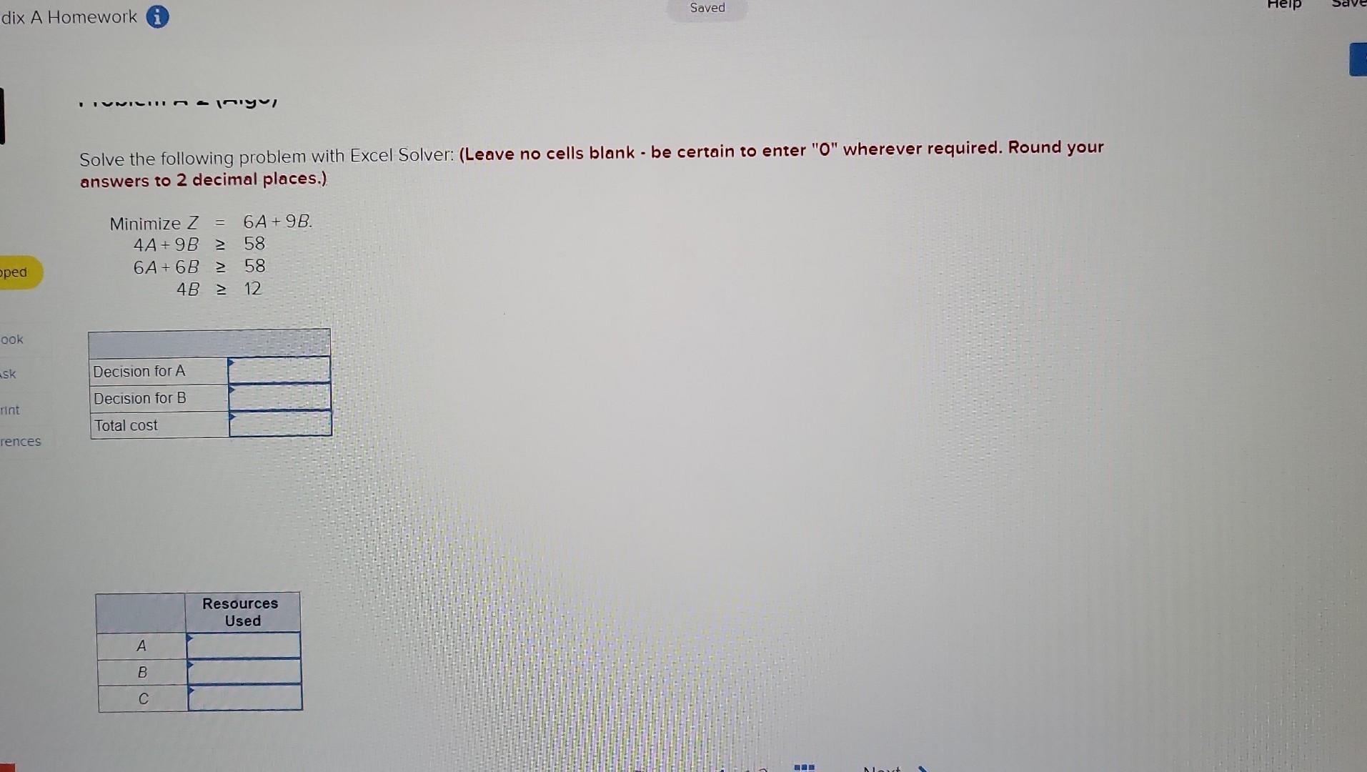 Solved Solve the following problem with Excel Solver: (Leave | Chegg.com