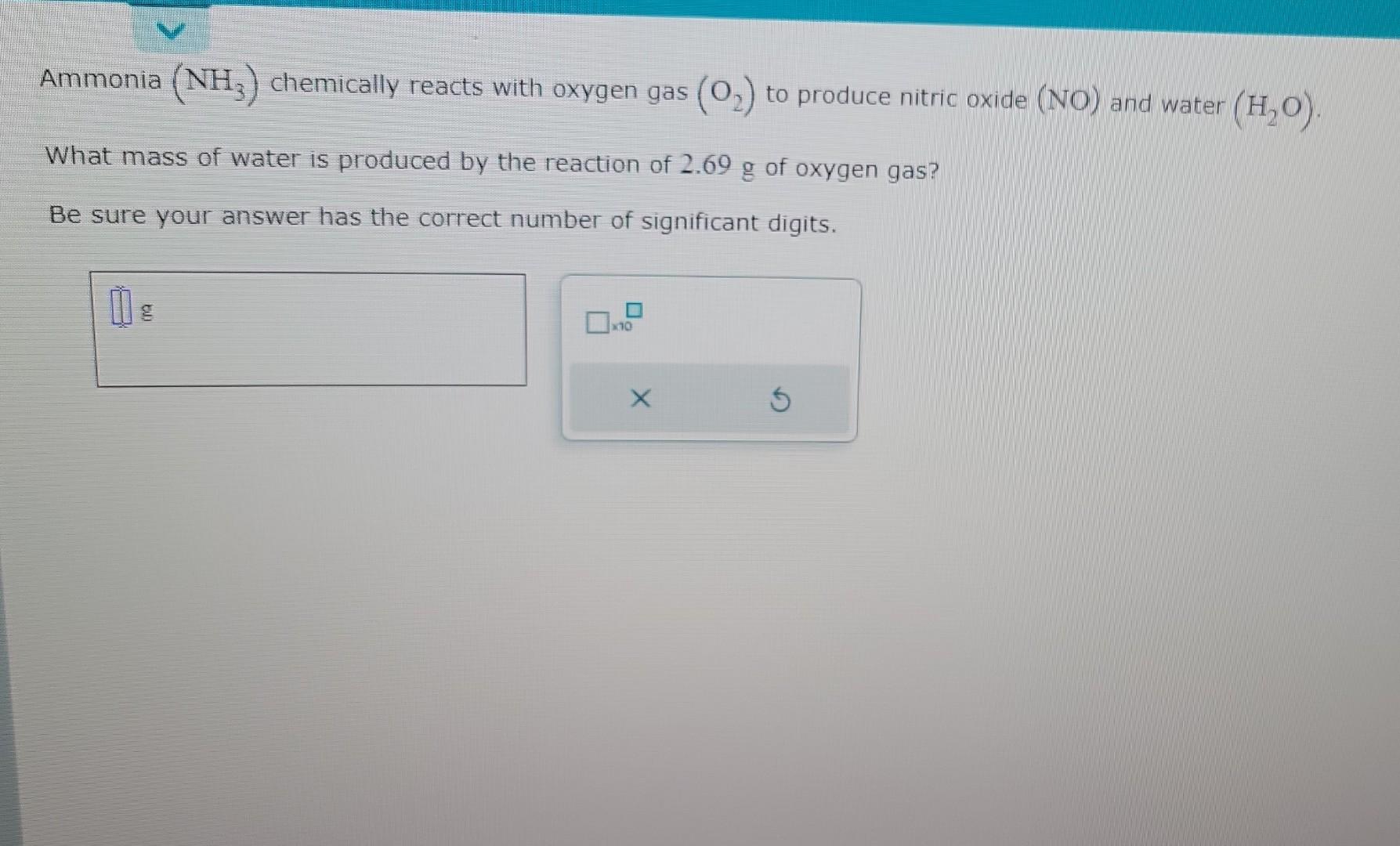 Solved Ammonia (NH3) chemically reacts with oxygen gas (O2) | Chegg.com