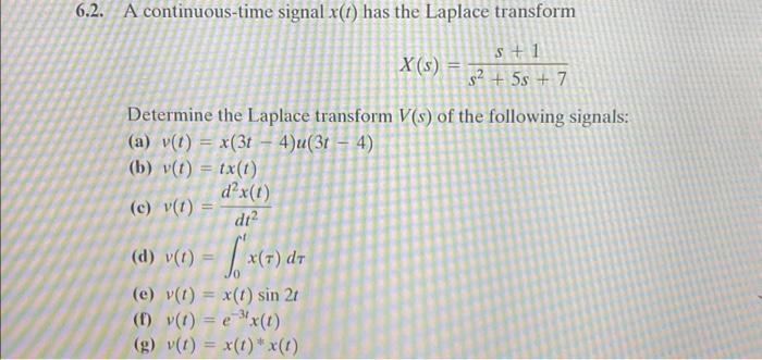 Solved 6.2. A continuous-time signal x(t) has the Laplace | Chegg.com