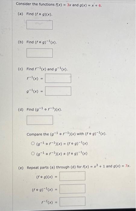 Solved Consider the functions f(x)=3x and g(x)=x+6 (a) Find | Chegg.com