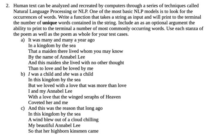 Solved 2. Human text can be analyzed and recreated by | Chegg.com