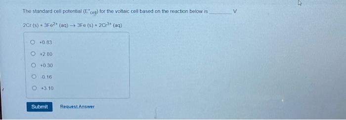 Solved The Standard Cell Potential E∗ Cell For The Voltaic