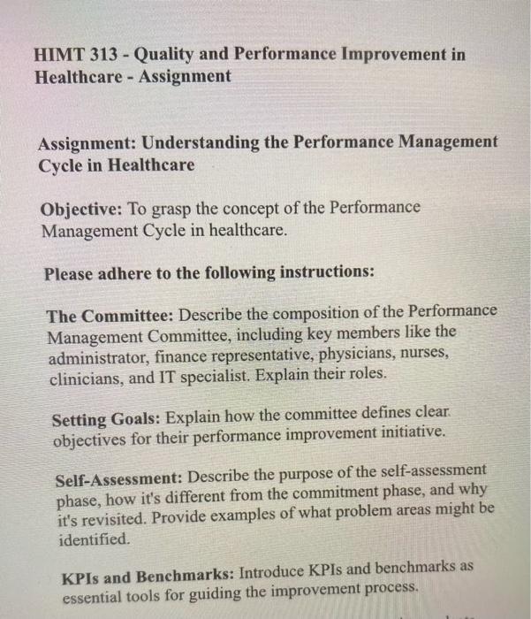 Solved HIMT 313 - Quality and Performance Improvement in | Chegg.com