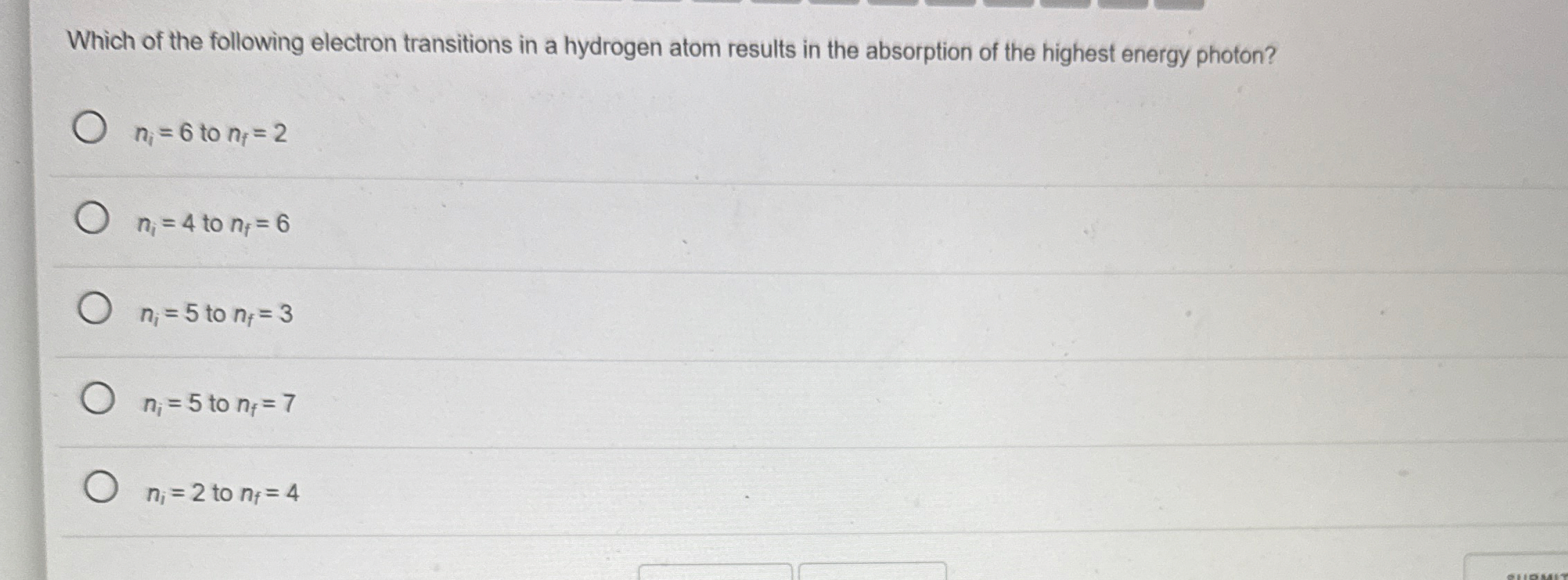 Solved Which of the following electron transitions in a | Chegg.com