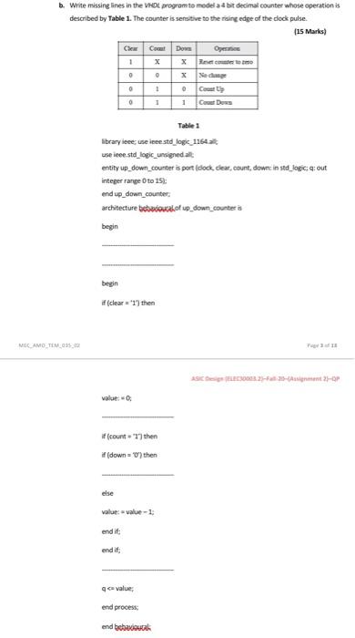 Solved b. Write missing lines in the VHDL program to model a | Chegg.com