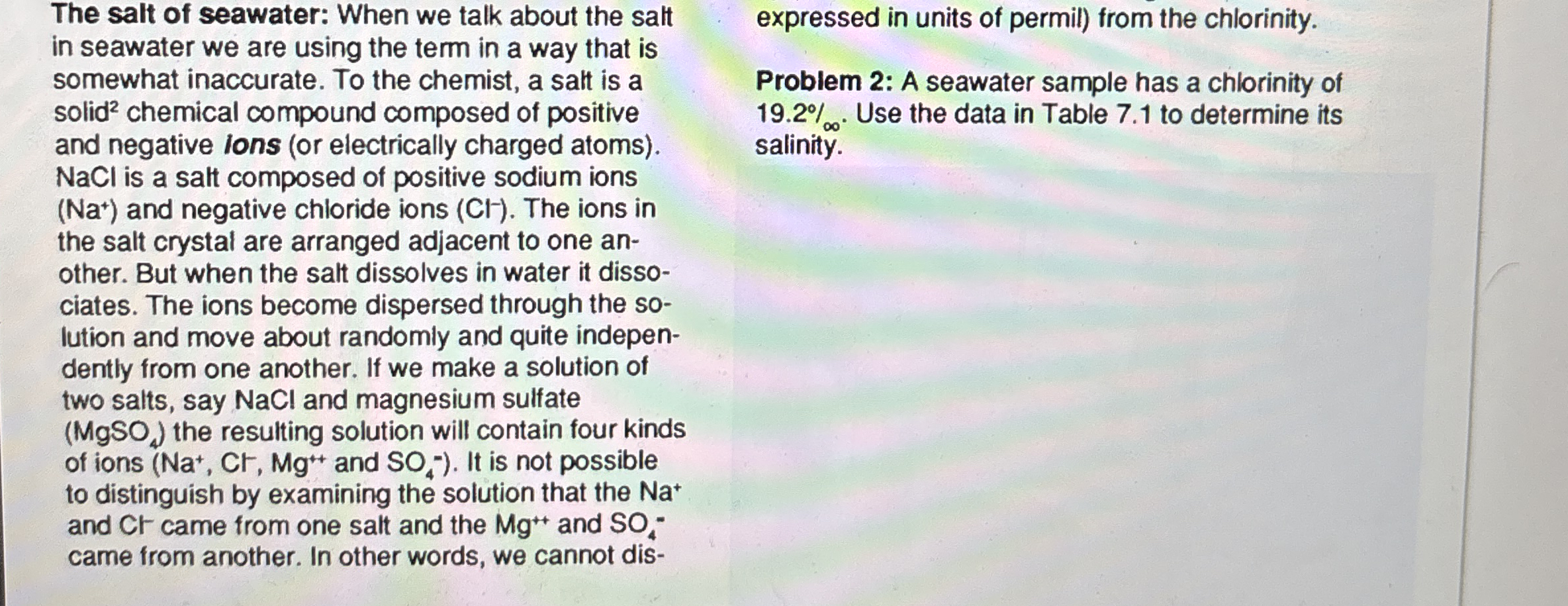 Solved The salt of seawater: When we talk about the salt in | Chegg.com