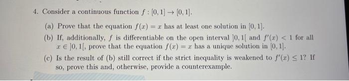 Solved 4. Consider a continuous function \\( f:[0,1] | Chegg.com