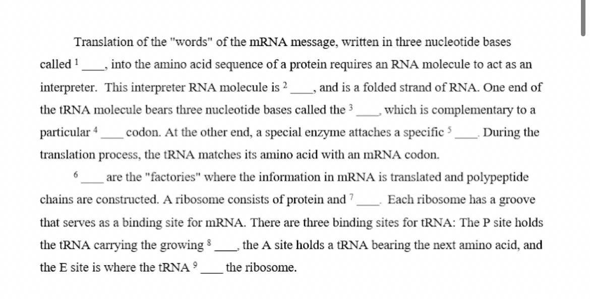Solved Translation of the "words" of the mRNA message, | Chegg.com