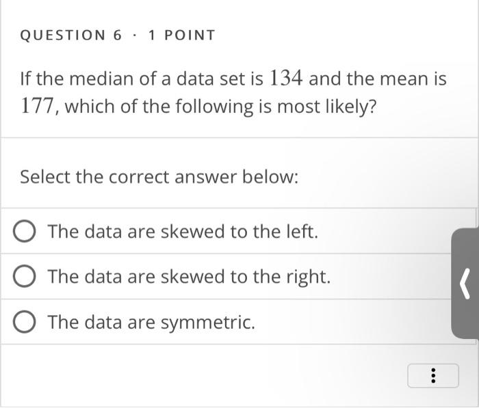 Solved QUESTION 2⋅1 POINT The following data set represents | Chegg.com