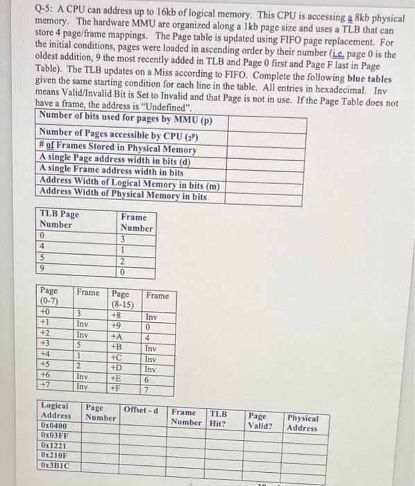 Q-5: A CPU can address up to 16 kb of logical memory. | Chegg.com
