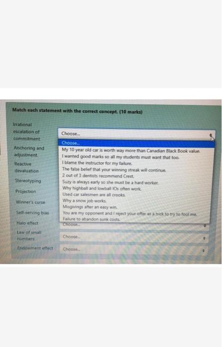 Solved Match each statement with the correct concept. (10 | Chegg.com