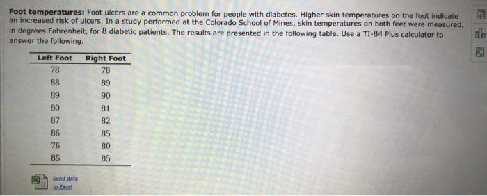 Solved Foot temperatures: Foot ulcers are a common problem | Chegg.com