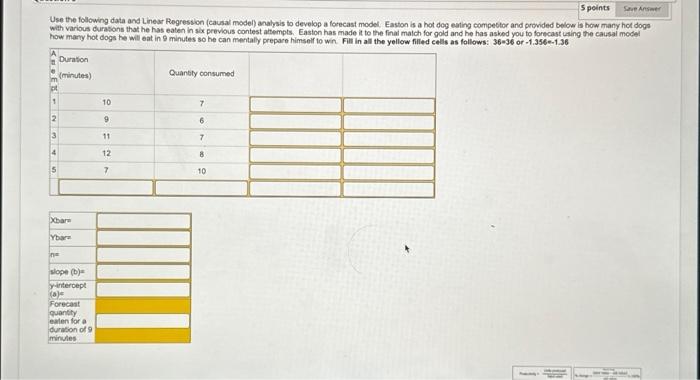 Solved Use the following data and Linesr Regression (causal | Chegg.com