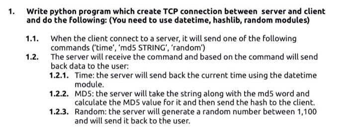 Solved 1. Write python program which create TCP connection | Chegg.com