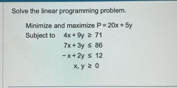 Solved Solve the linear programming problem. Minimize and | Chegg.com