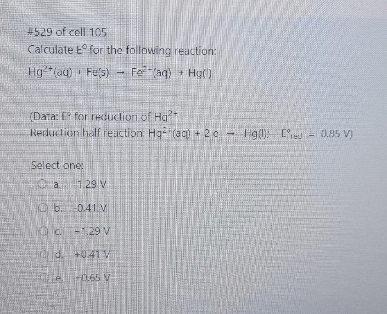 Solved Calculate E0 for the following reaction: | Chegg.com