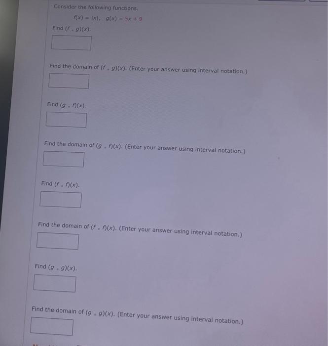 Solved Consider the following functions: f(x)=∣x∣,g(x)=5x+9 | Chegg.com