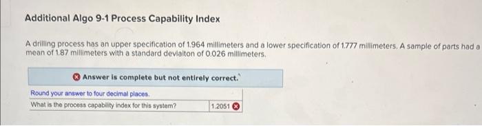 Solved Additional Algo 9-1 Process Capability Index A | Chegg.com