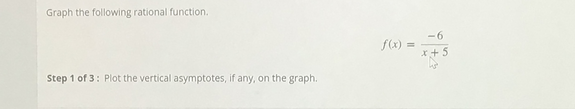 Solved Graph the following rational function.f(x)=-6x+5Step | Chegg.com